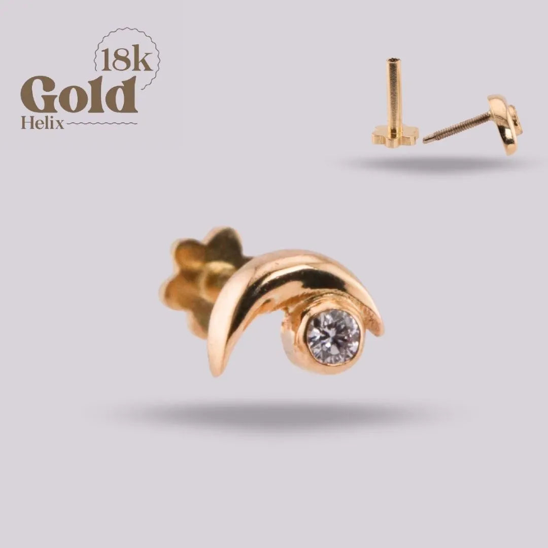 Labret Media Luna Oro 18K con Diamante – Helix Body Jewelry - Tienda ...